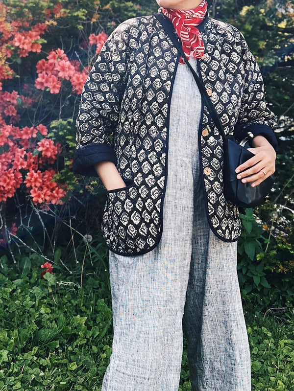 Stylish Quilted Block Print Jacket - Cottedge